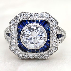 2 CT Vintage Art Deco Reproduction Ring 925 Sterling Silver Milgrain ...