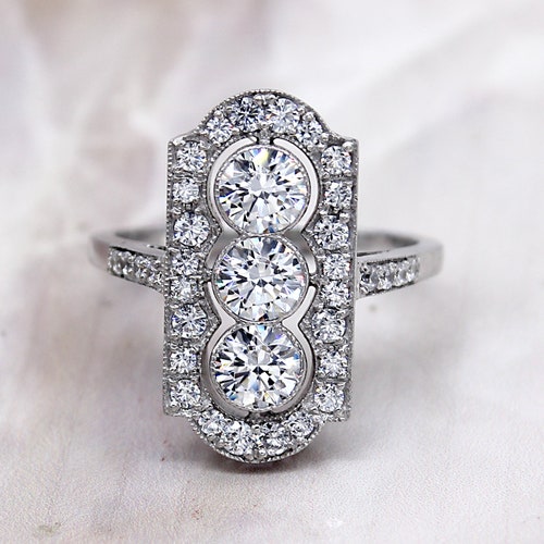 Vintage Reproduction Ring Art Deco Engagement/anniversary - Etsy