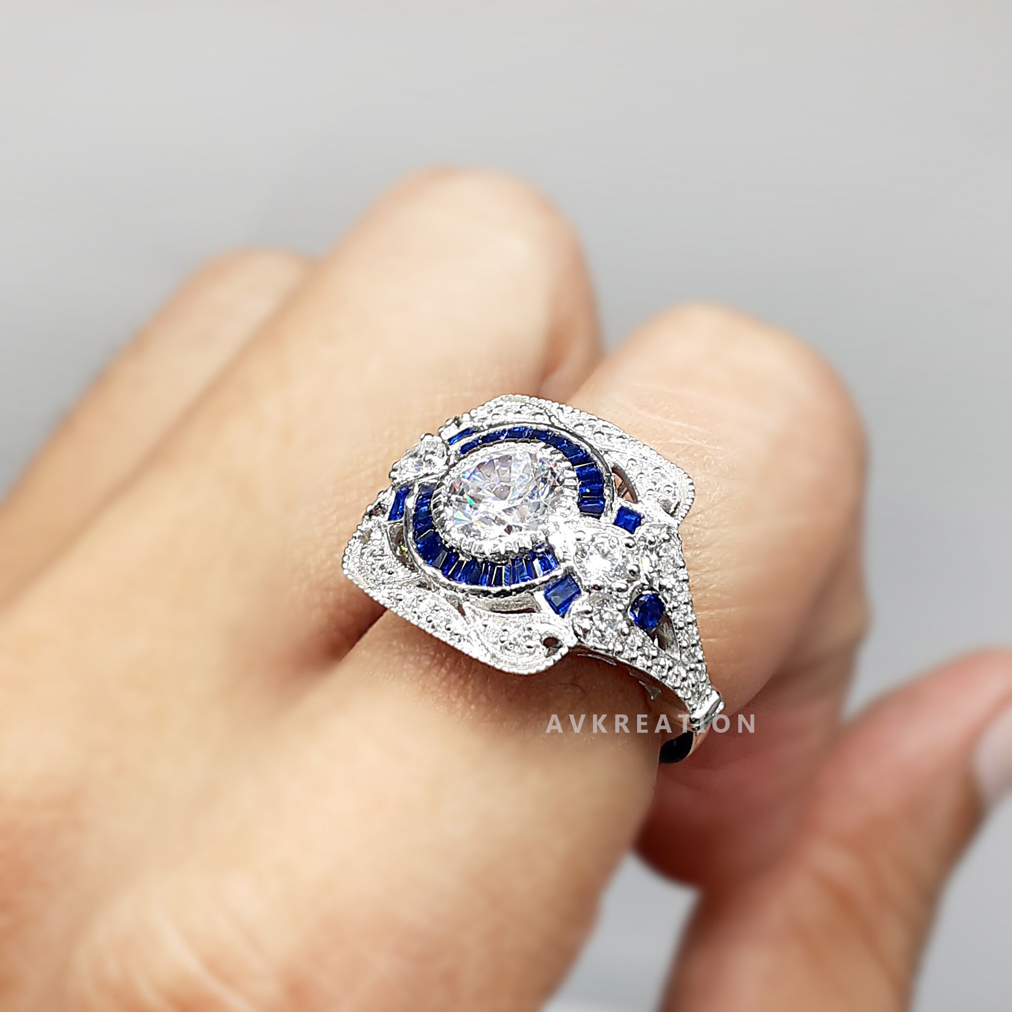 Vintage Art Deco Reproduction Ring 925 Sterling Silver | Etsy