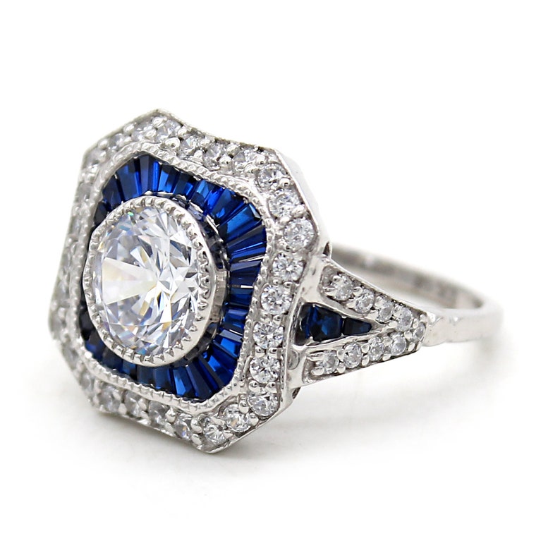 2 CT Vintage Art Deco Reproduction Ring 925 Sterling Silver - Etsy