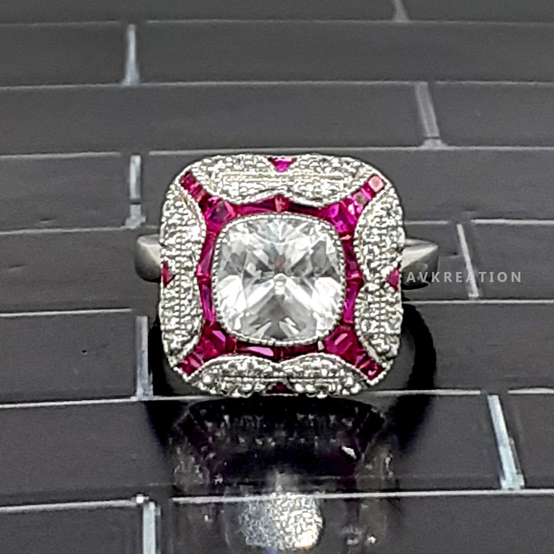 Vintage Art Deco Reproduction Ring 925 Sterling Silver Milgrain Work ...