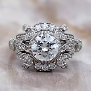 Art Deco Reproduction Ring, 1.50 CT Round Art Deco Inspired Engagement ...