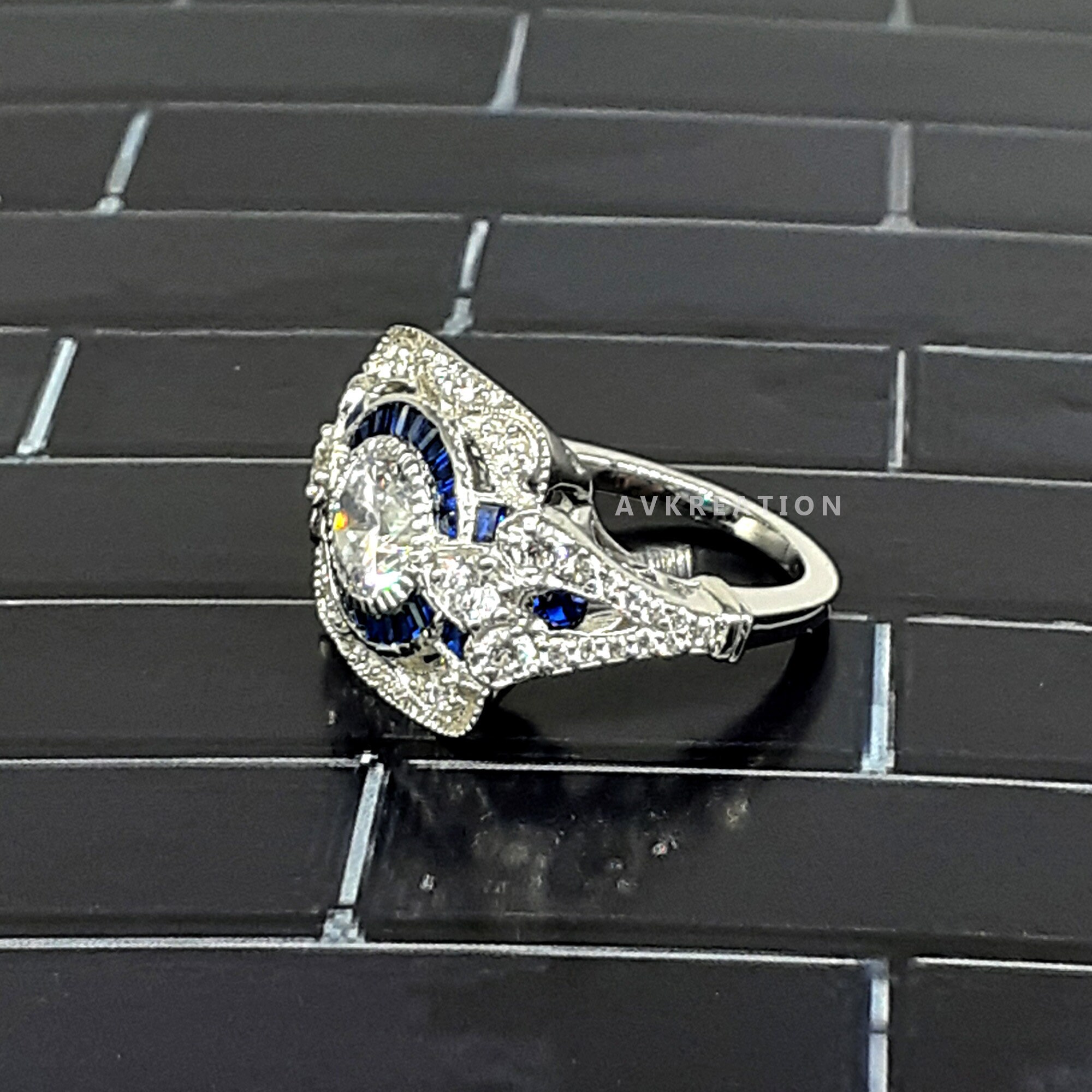 Vintage Art Deco Reproduction Ring 925 Sterling Silver | Etsy