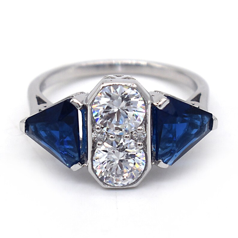 Two Stone Art Deco Reproduction Ring 925 Sterling Silver | Etsy