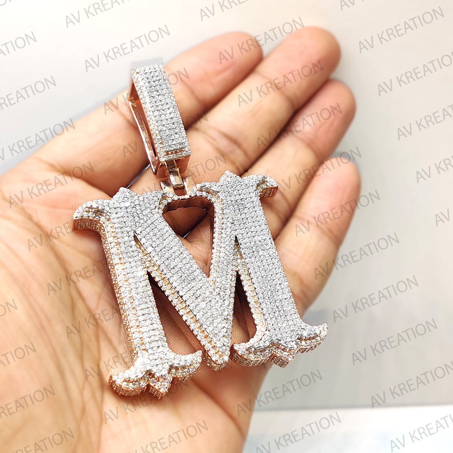 Custom Made M Alphabet Hip Hop Pendant Round Diamond Two Tone - Etsy