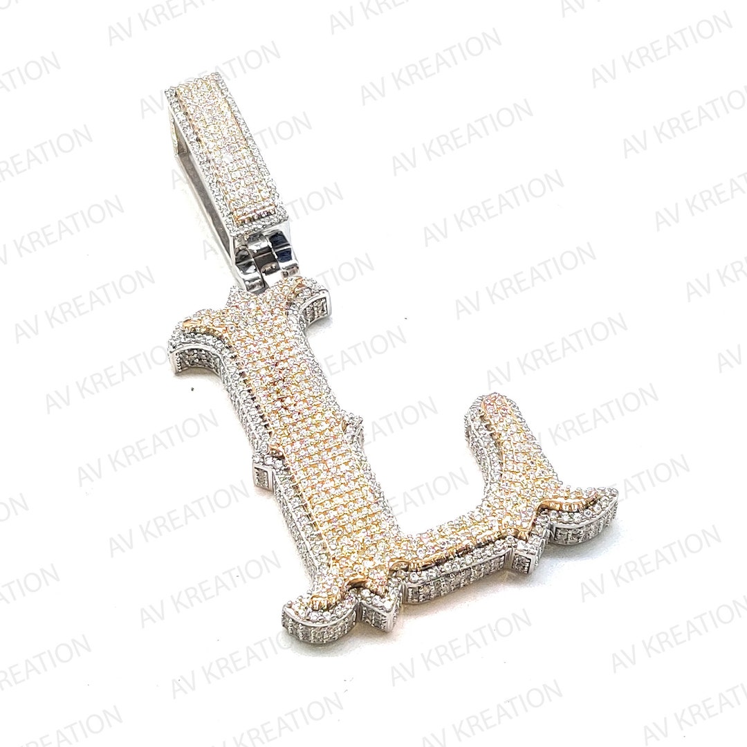 Round Diamond Two Tone Pendant, Custom Made L Alphabet Hip Hop Pendant ...
