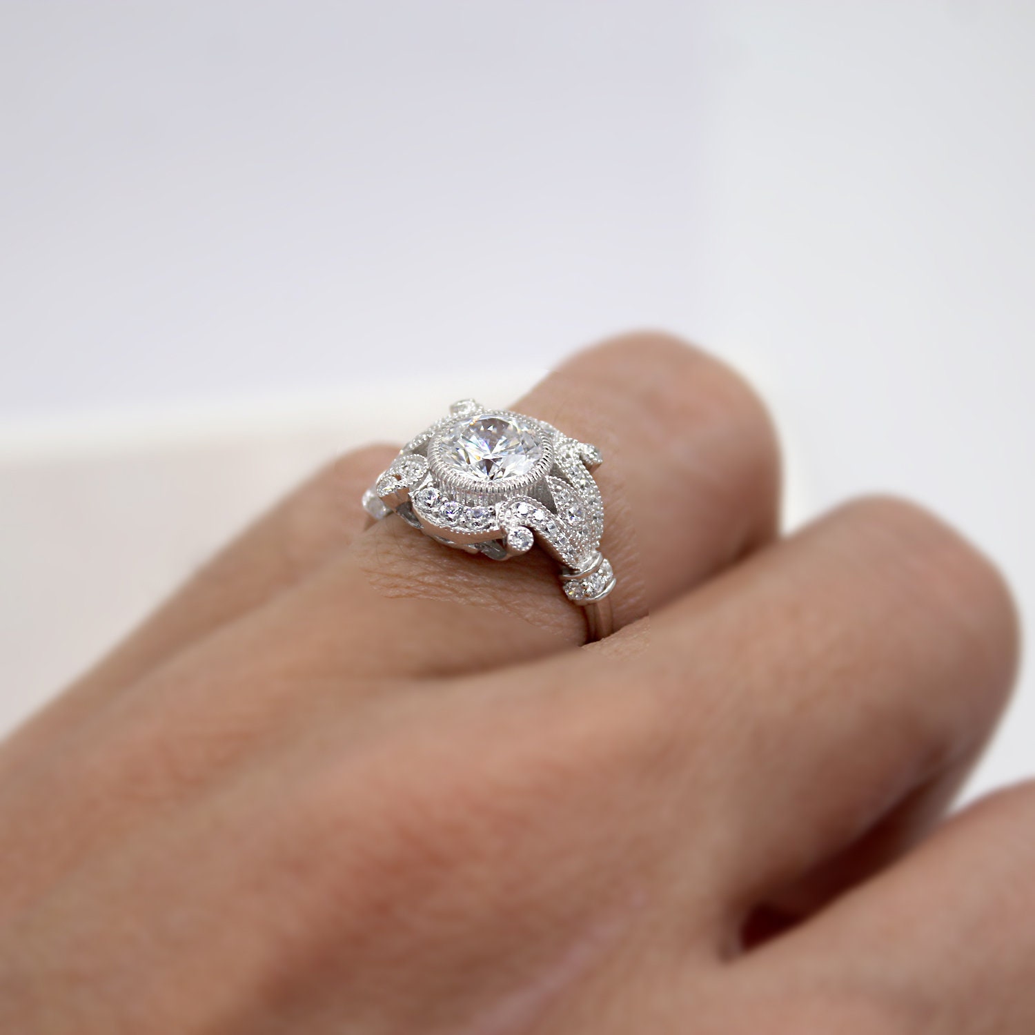 Art Deco Reproduction Ring 1.50 CT Round Art Deco Inspired | Etsy