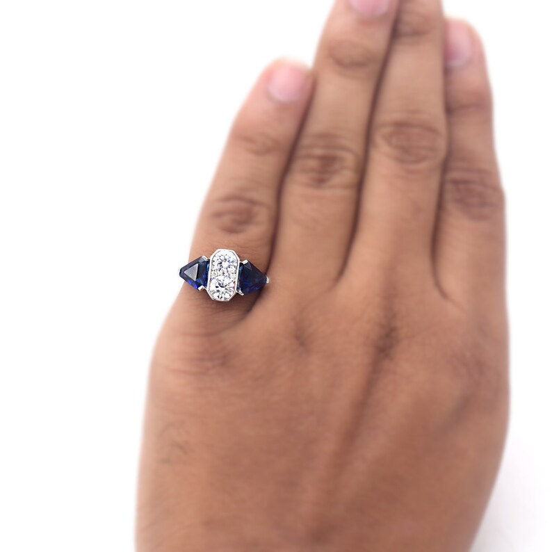 Two Stone Art Deco Reproduction Ring 925 Sterling Silver | Etsy