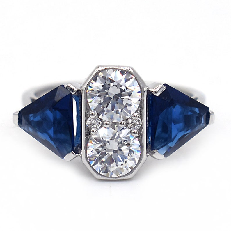 Two Stone Art Deco Reproduction Ring 925 Sterling Silver | Etsy