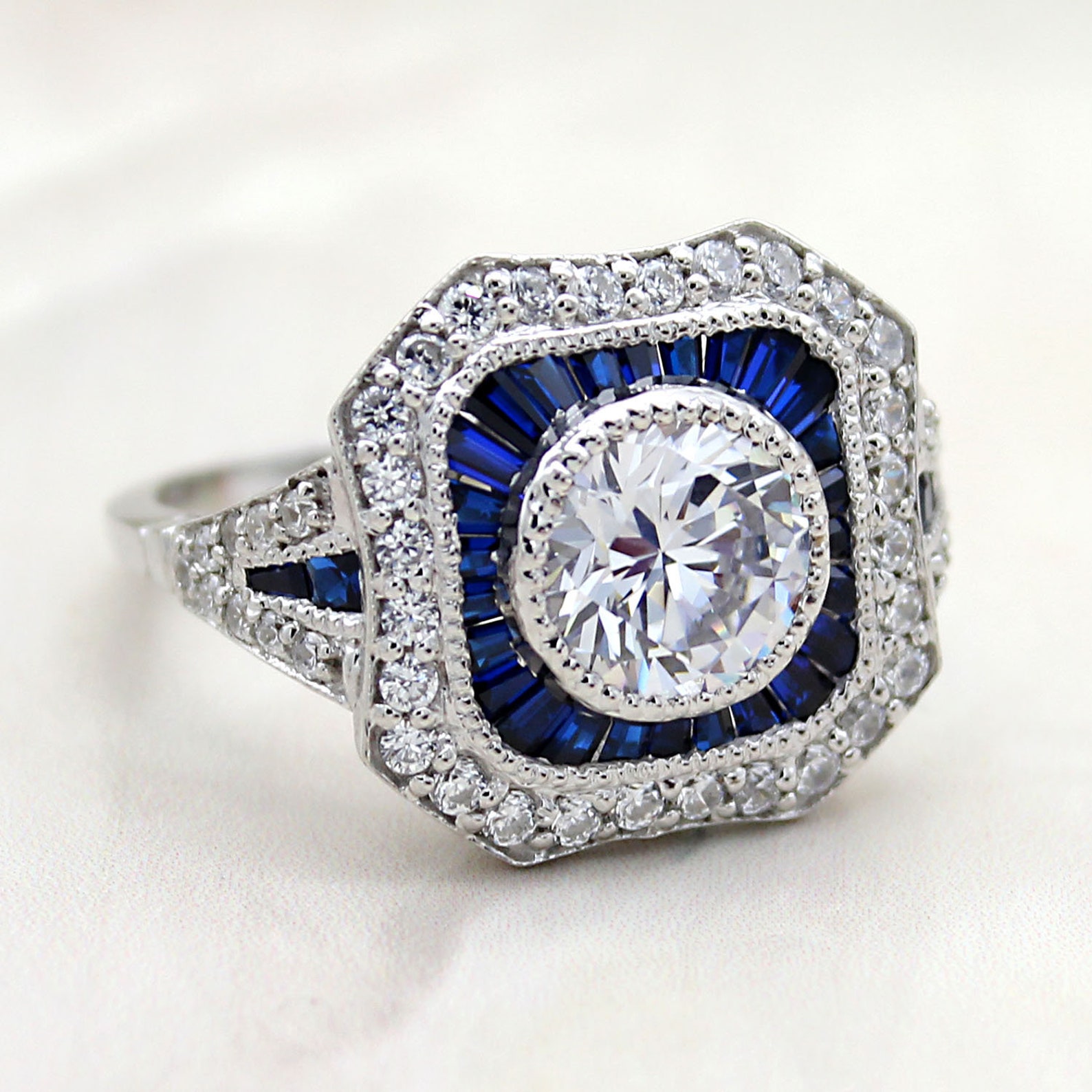 2 CT Vintage Art Deco Reproduction Ring 925 Sterling Silver - Etsy