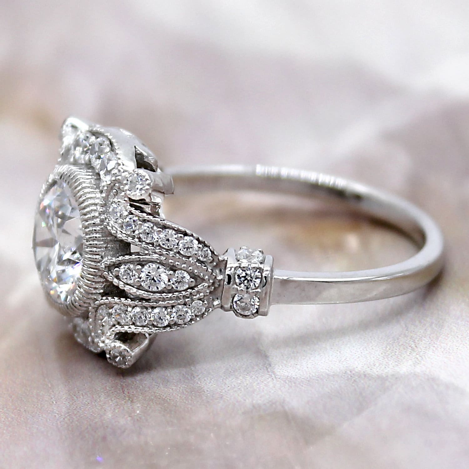 Art Deco Reproduction Ring 1.50 CT Round Art Deco Inspired | Etsy