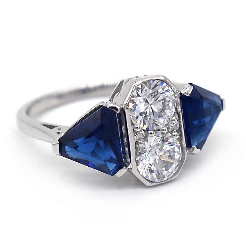 Two Stone Art Deco Reproduction Ring 925 Sterling Silver | Etsy