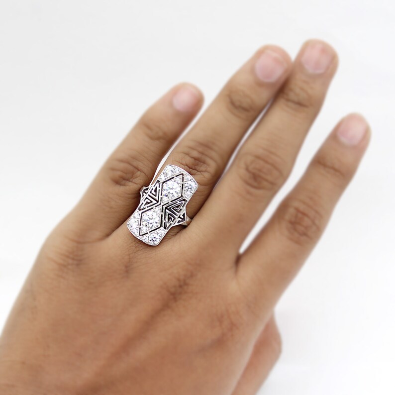Vintage Reproduction Ring Art Deco Engagement/anniversary - Etsy