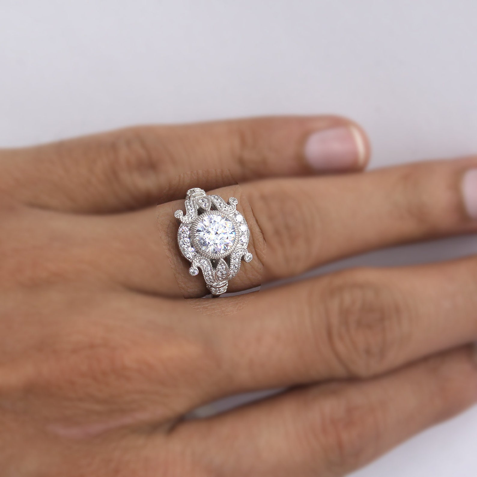 Art Deco Reproduction Ring 1.50 CT Round Art Deco Inspired | Etsy