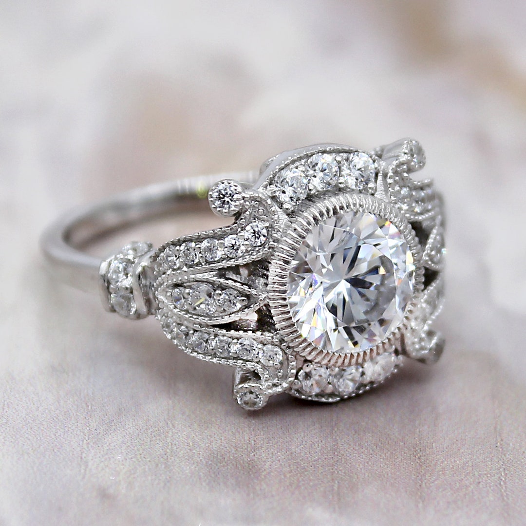 Art Deco Reproduction Ring, 1.50 CT Round Art Deco Inspired Engagement ...