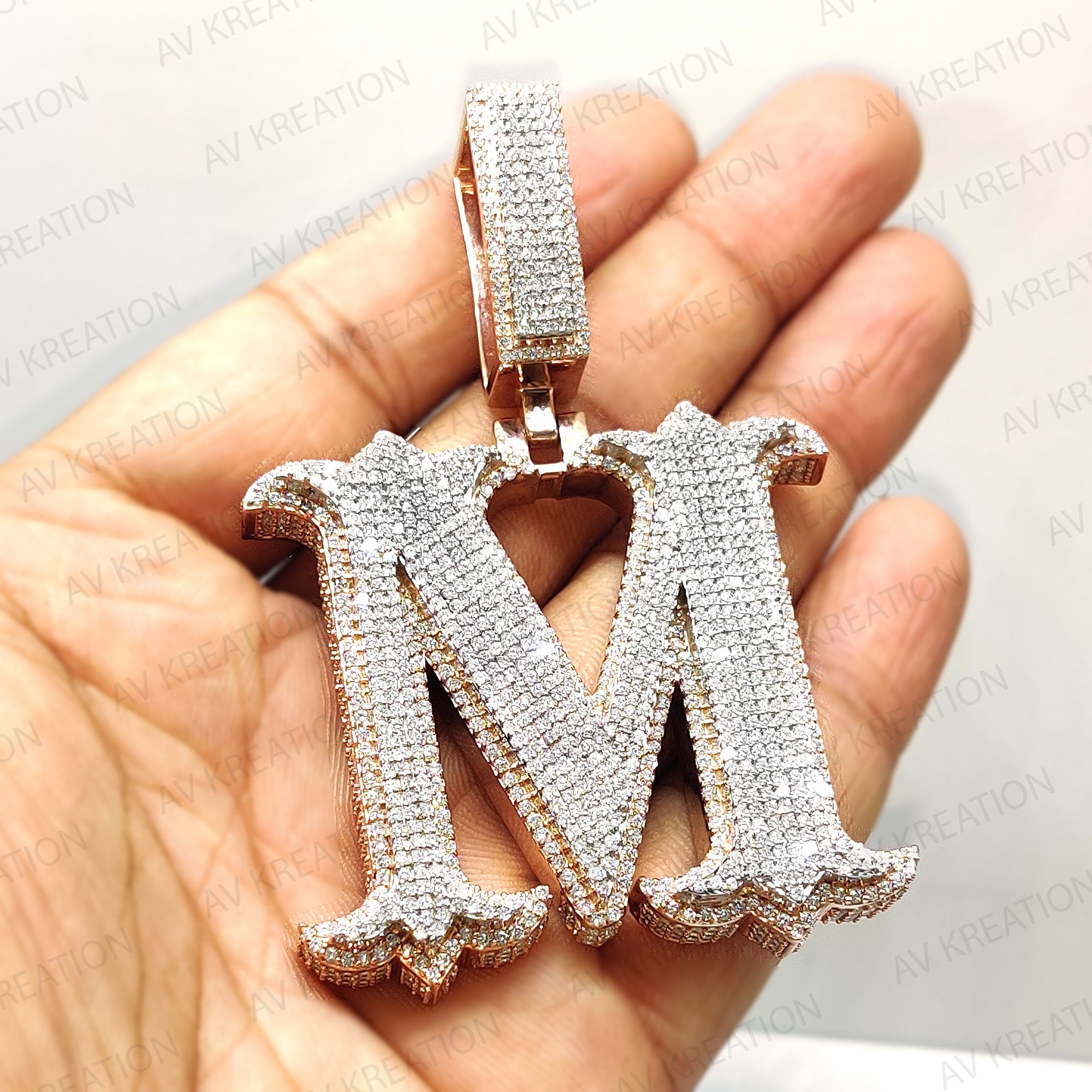 Custom Made M Alphabet Hip Hop Pendant Round Diamond Two Tone | Etsy