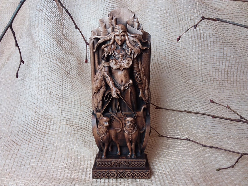 Freya statue wooden Freja figurine Norse Goddess wood | Etsy