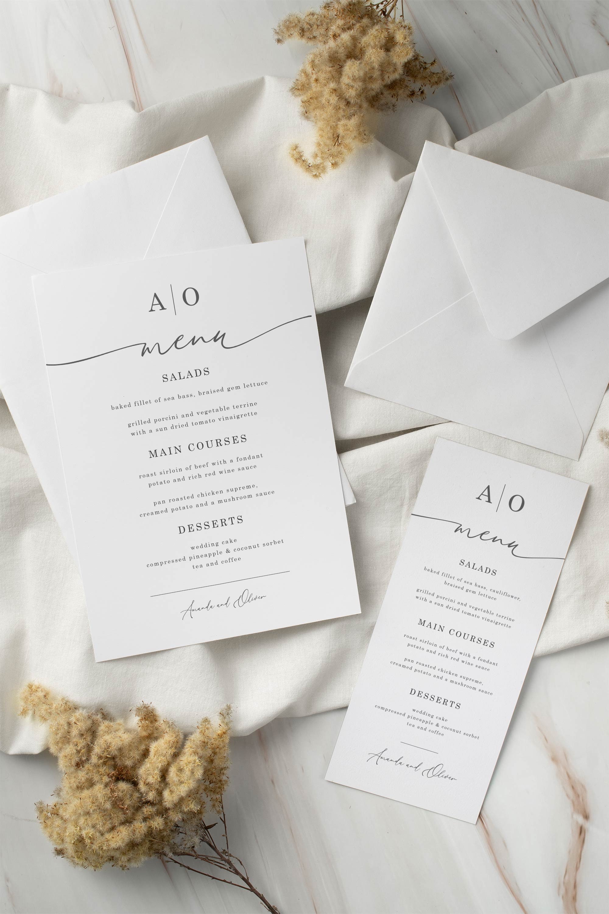 Wedding Menu Template, Modern Script Wedding Dinner Menu, Minimalist ...