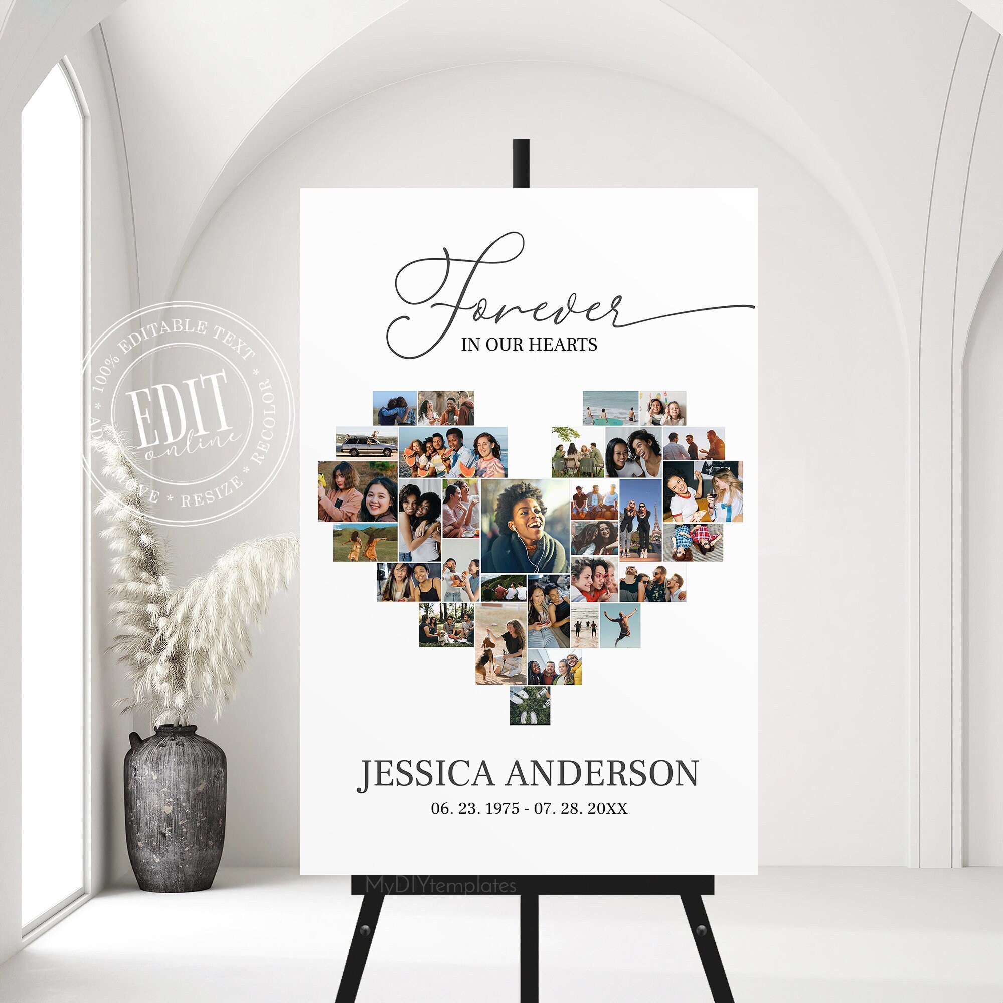 HEART Memorial Collage Sign Template, Funeral Photo Collage Poster ...