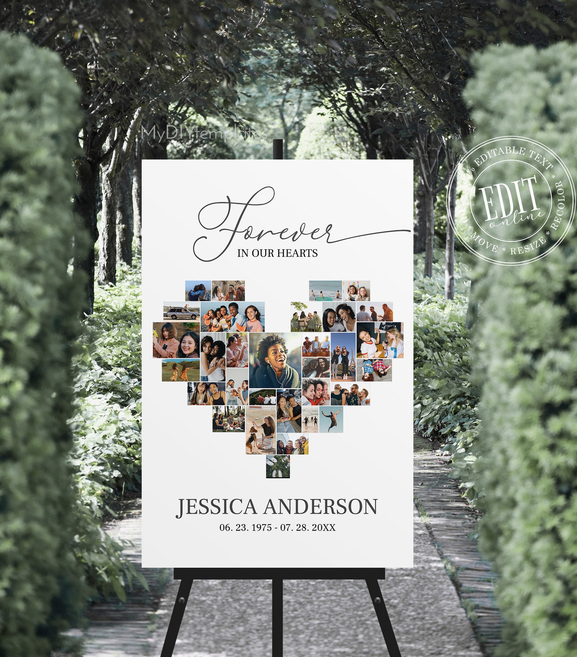 HEART Memorial Collage Sign Template, Funeral Photo Collage Poster ...