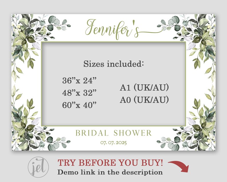 Bridal Shower Photo Prop Frame, Greenery Wedding, Hen Party Photo Booth ...