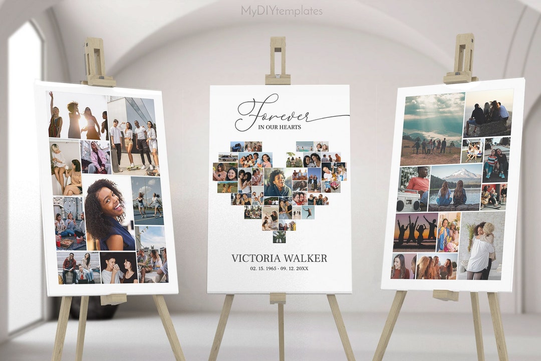 Set Funeral Heart Collage Sign Template, Celebration of Life ...