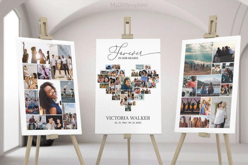 Set Funeral Heart Collage Sign Template, Celebration of Life ...