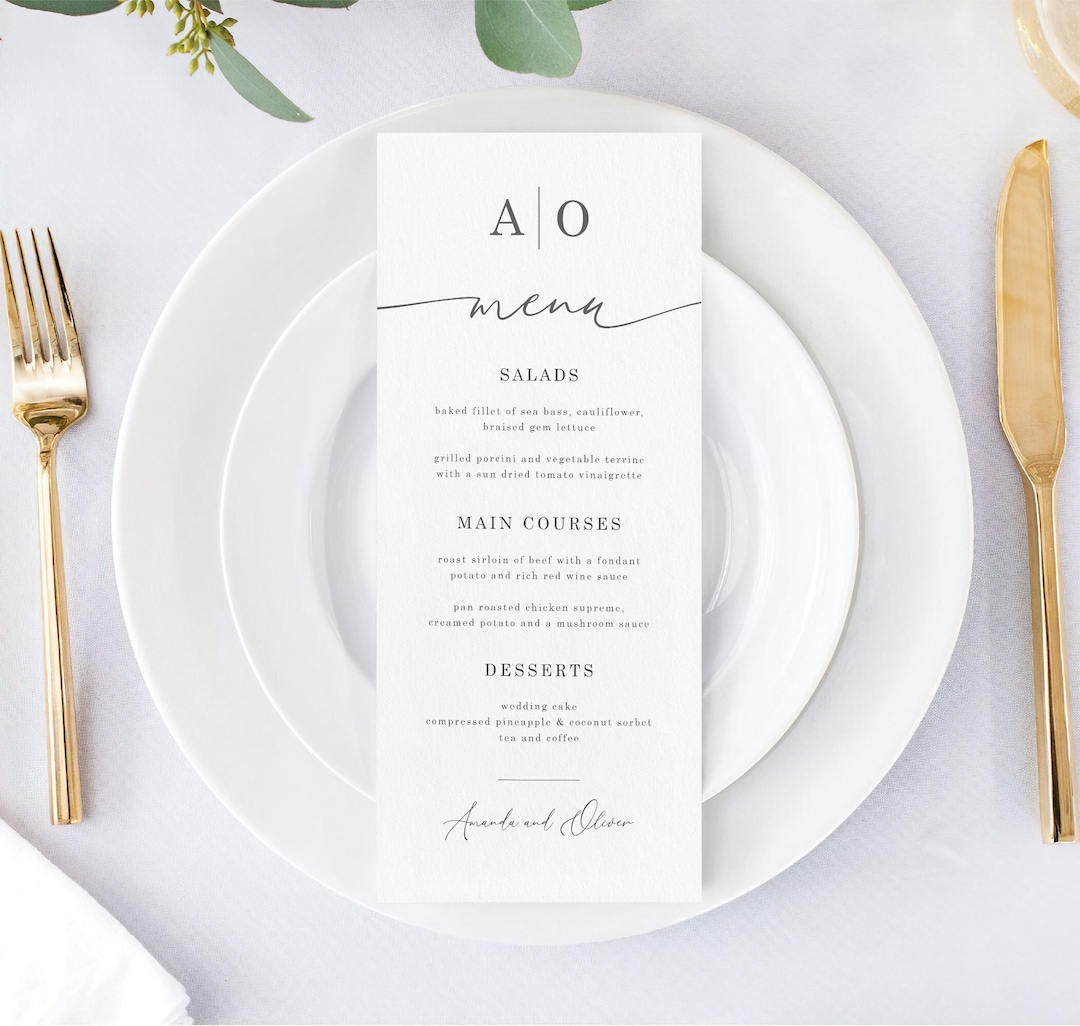 Wedding Menu Template, Modern Script Wedding Dinner Menu, Minimalist ...