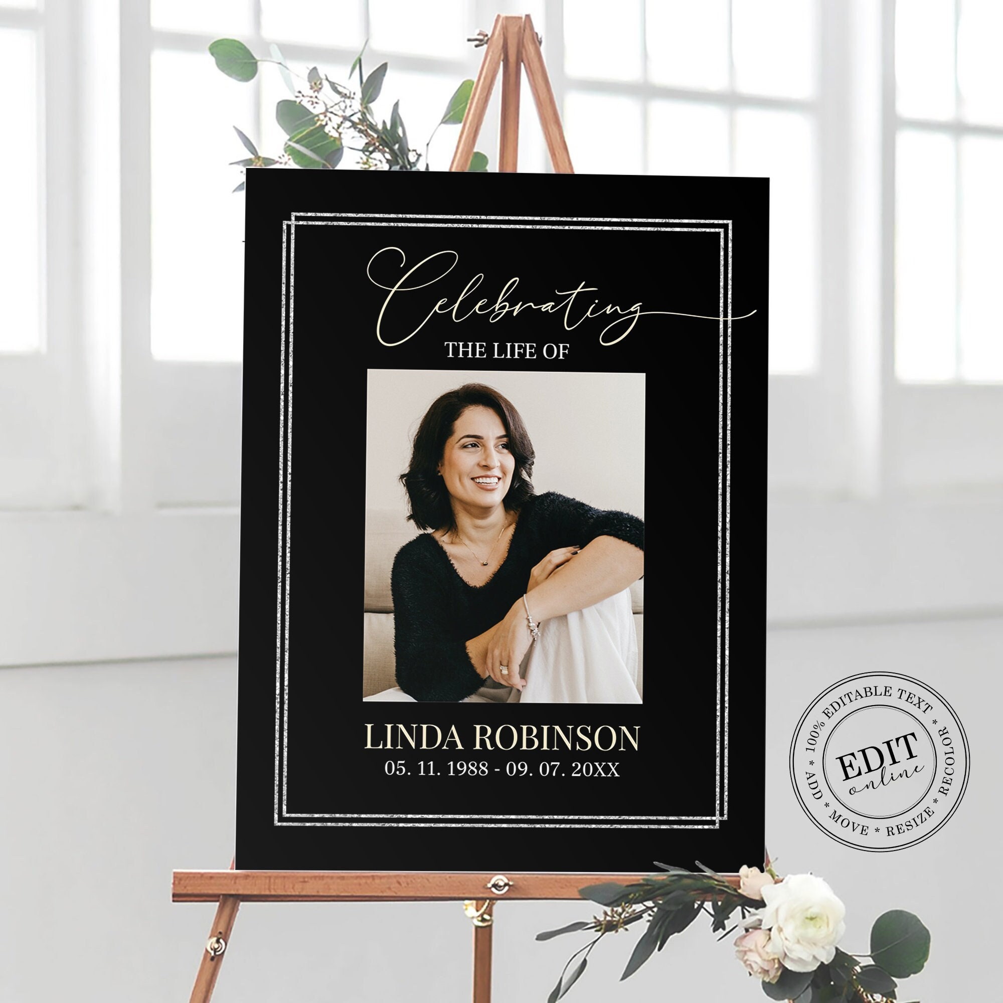 Black and Gold Funeral Welcome Sign Template, Celebration of Life ...