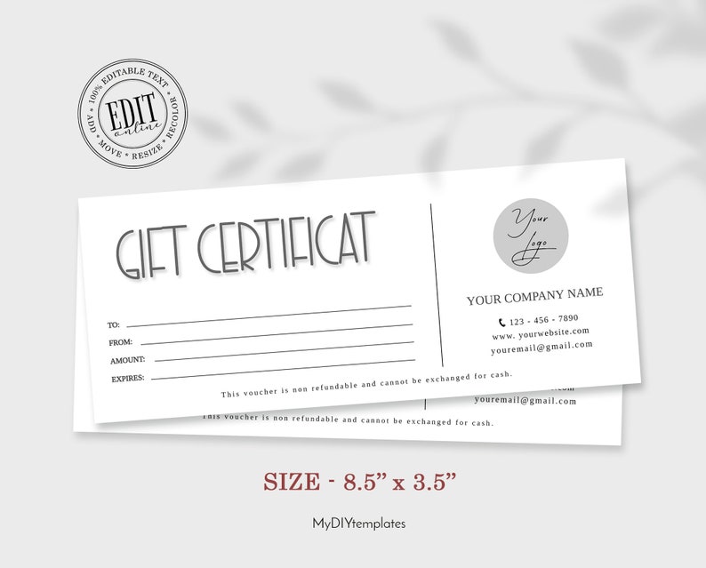 Minimal Gift Certificate Template, Editable Gift Voucher, Printable ...