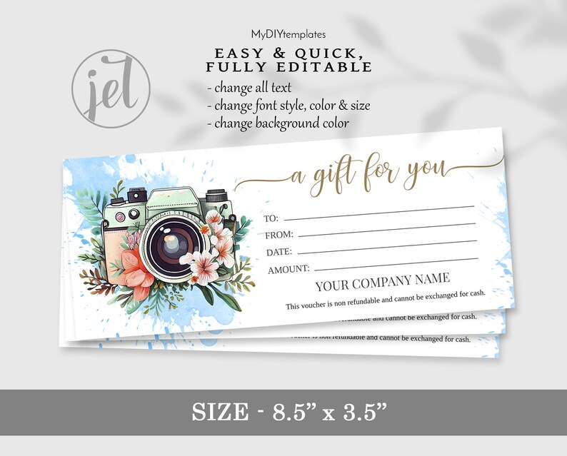 Photography Gift Certificate Template, Printable Marketing Certificate ...