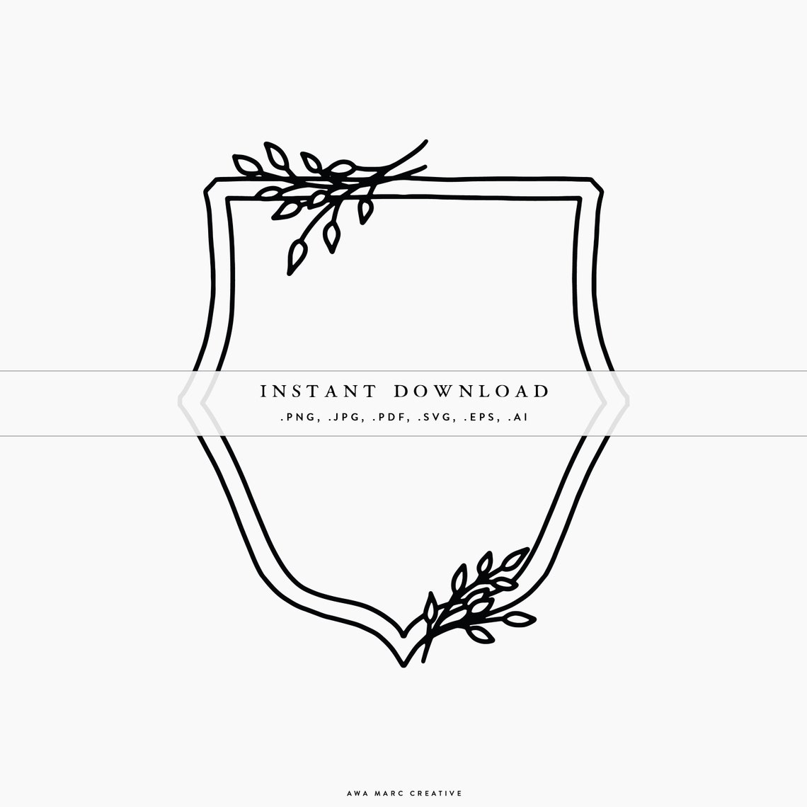 Floral Crest SVG Vector, Simple Leaf Clipart, Leaves Crest Illustration ...