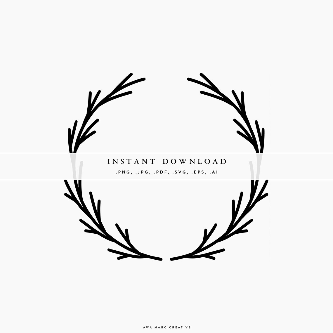 SVG Wreath Design, Black Vector Wreath, Branch SVG, Branch Wreath ...