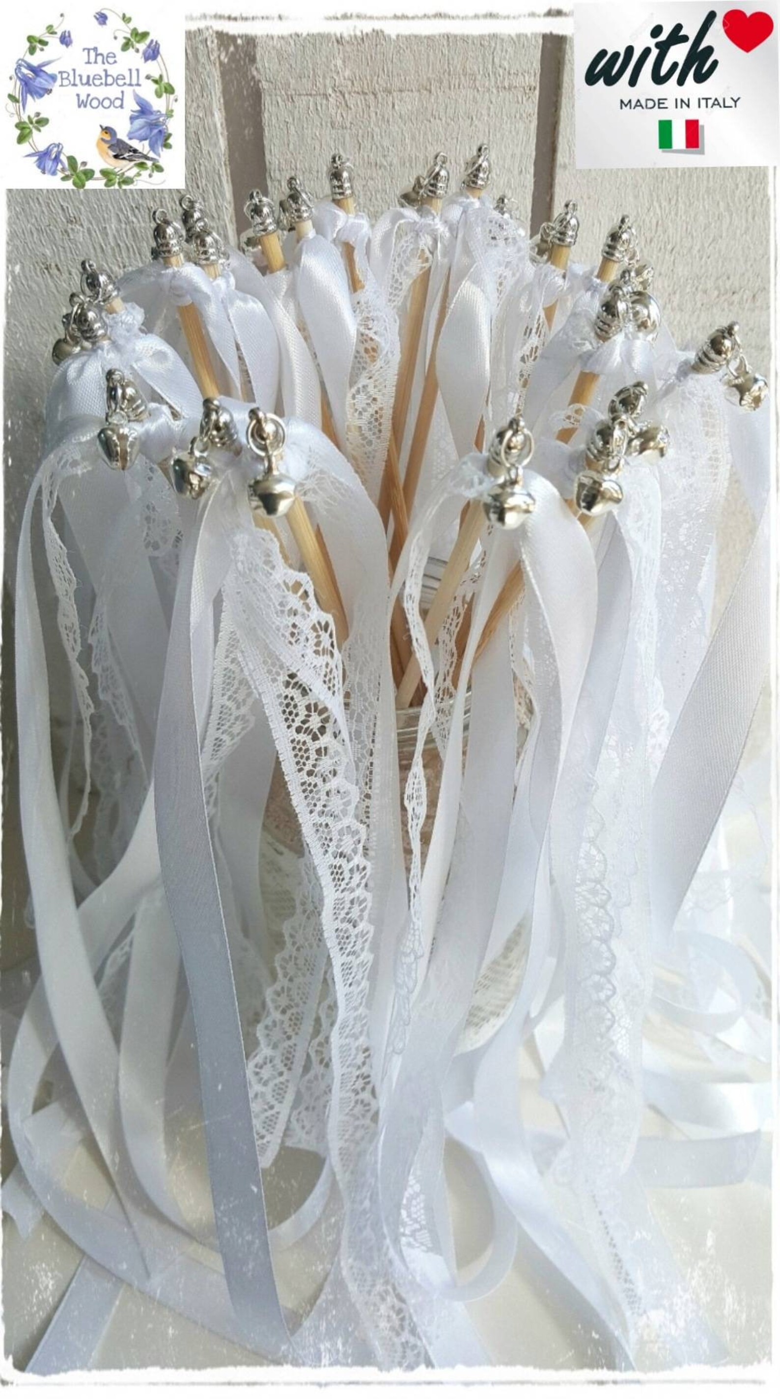 Wedding Wands / Wedding Bells / Wedding Ribbon Wands / White / | Etsy