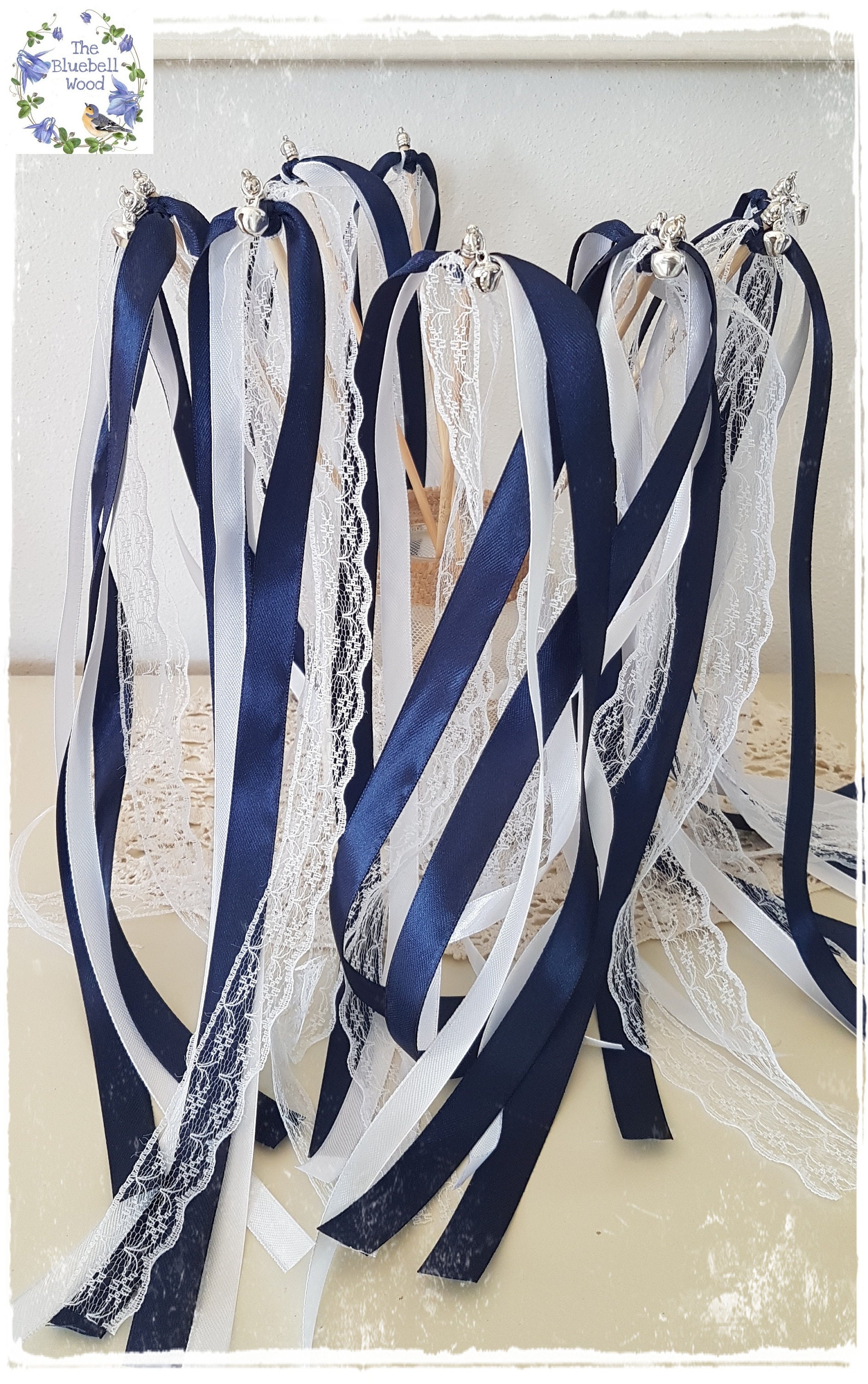 Wedding Wands / wedding ribbon wands / wedding bell /blue / | Etsy