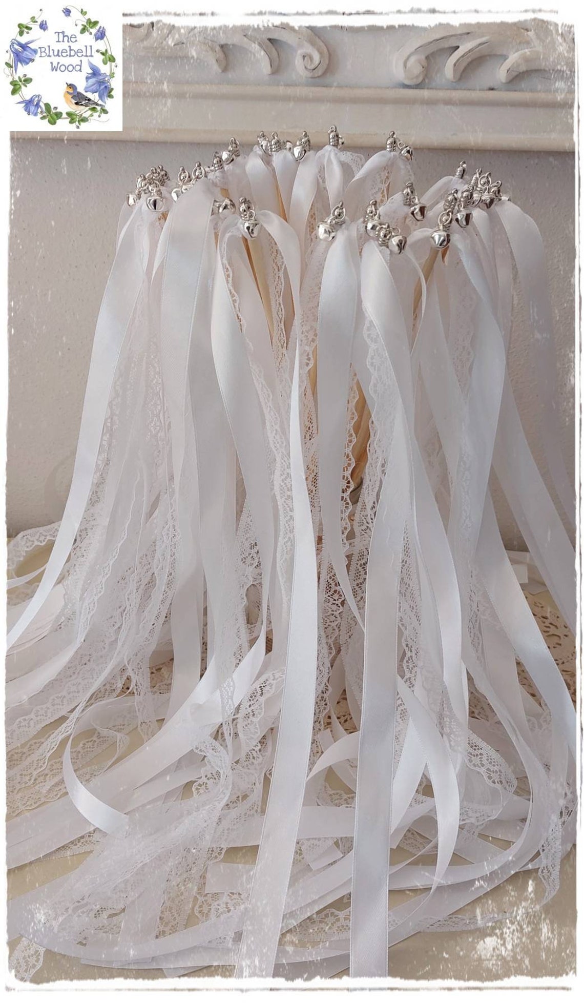 Wedding Wands / Wedding Bells / Wedding Ribbon Wands / White / - Etsy