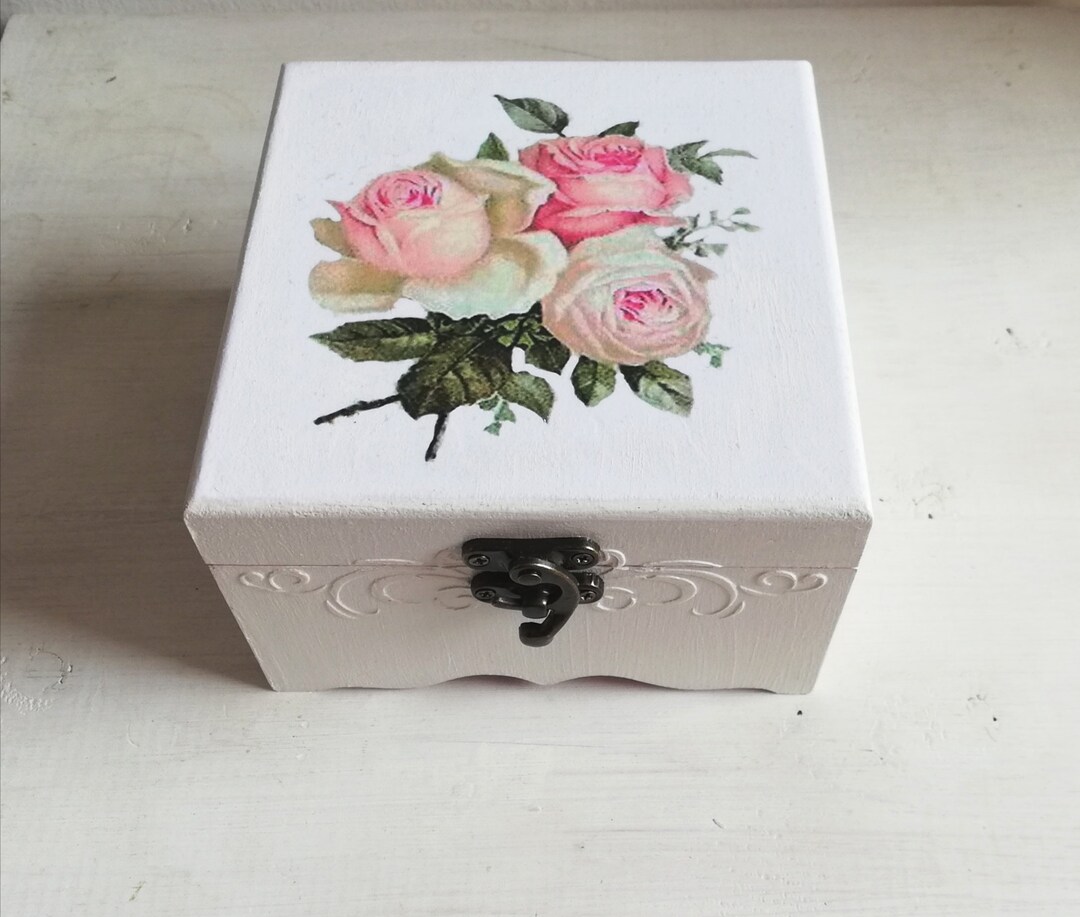 Small Vintage Roses Keepsake Box Small Shabby Chic Decoupage Box ...