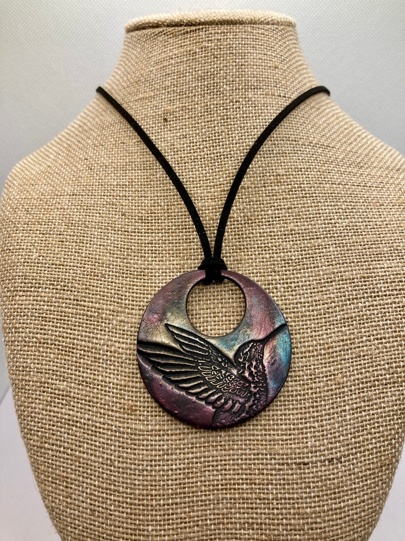 Hummingbird Stamped Necklace - Spring Clay Jewelry - Boho Hippie ...