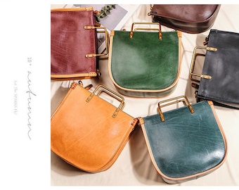 Square Brown Leather Bag | Etsy