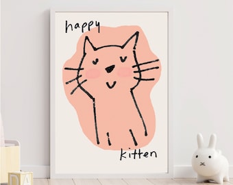 Cute Cat Poster - Etsy UK