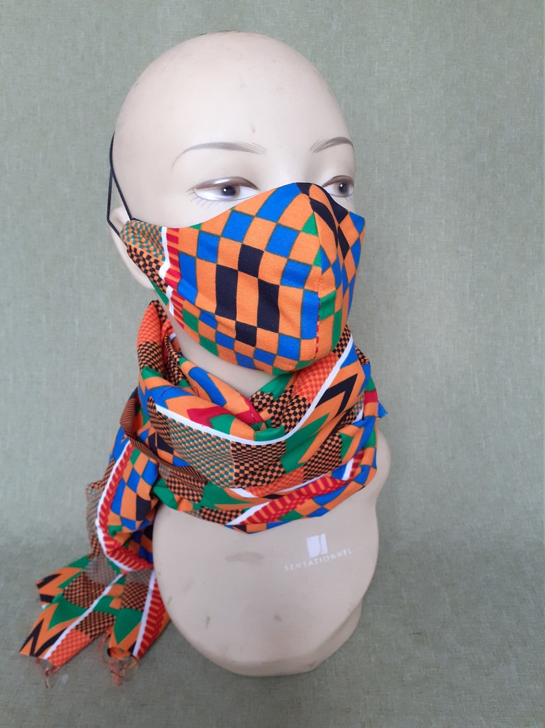 Ready to Ship Head Wrap and Face Mask Set/matching Kente Gold,blue and ...