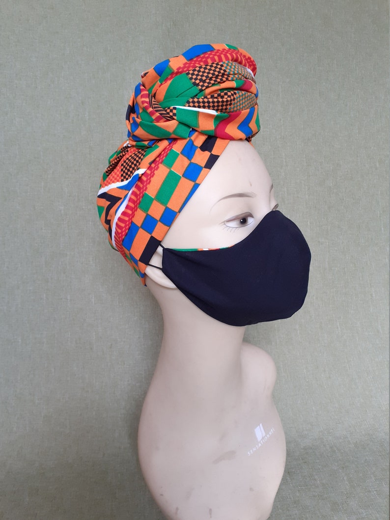 Ready to Ship Head Wrap and Face Mask Set/matching Kente Gold,blue and ...