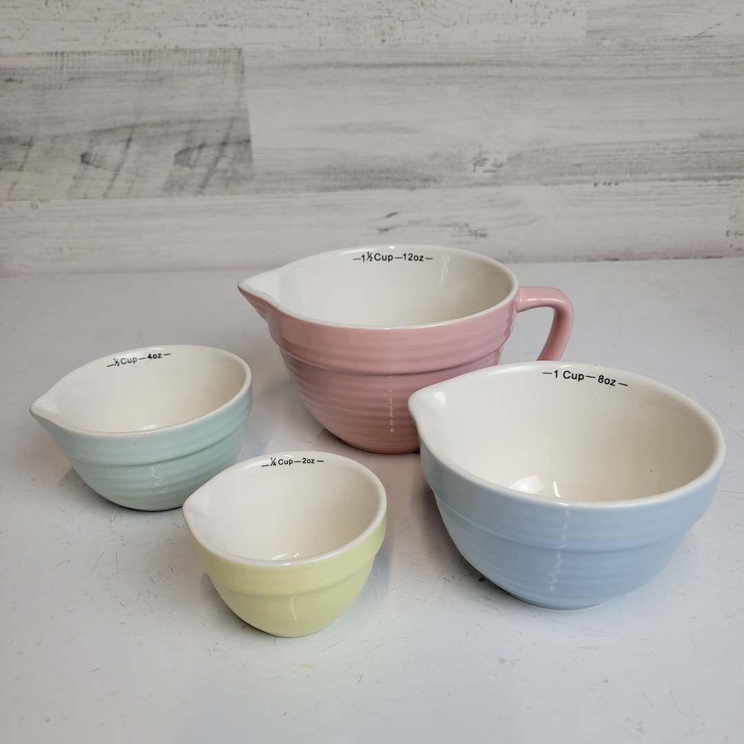 Stoneware Batter Bowl Measuring Cups, Set of 4, Multicolored Pastels ...