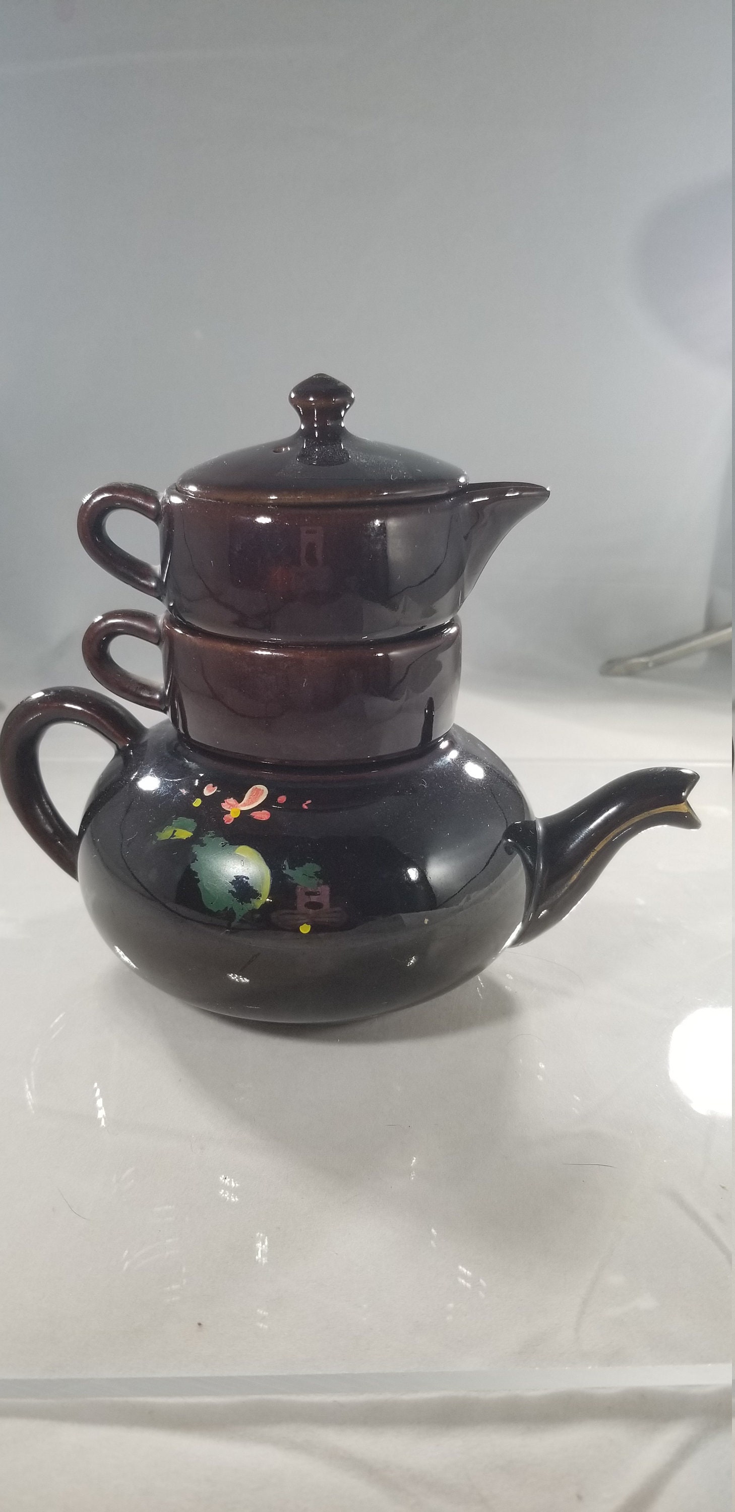 Vintage Japanese Redware Stacking Tea Set 3 Piece Tea | Etsy