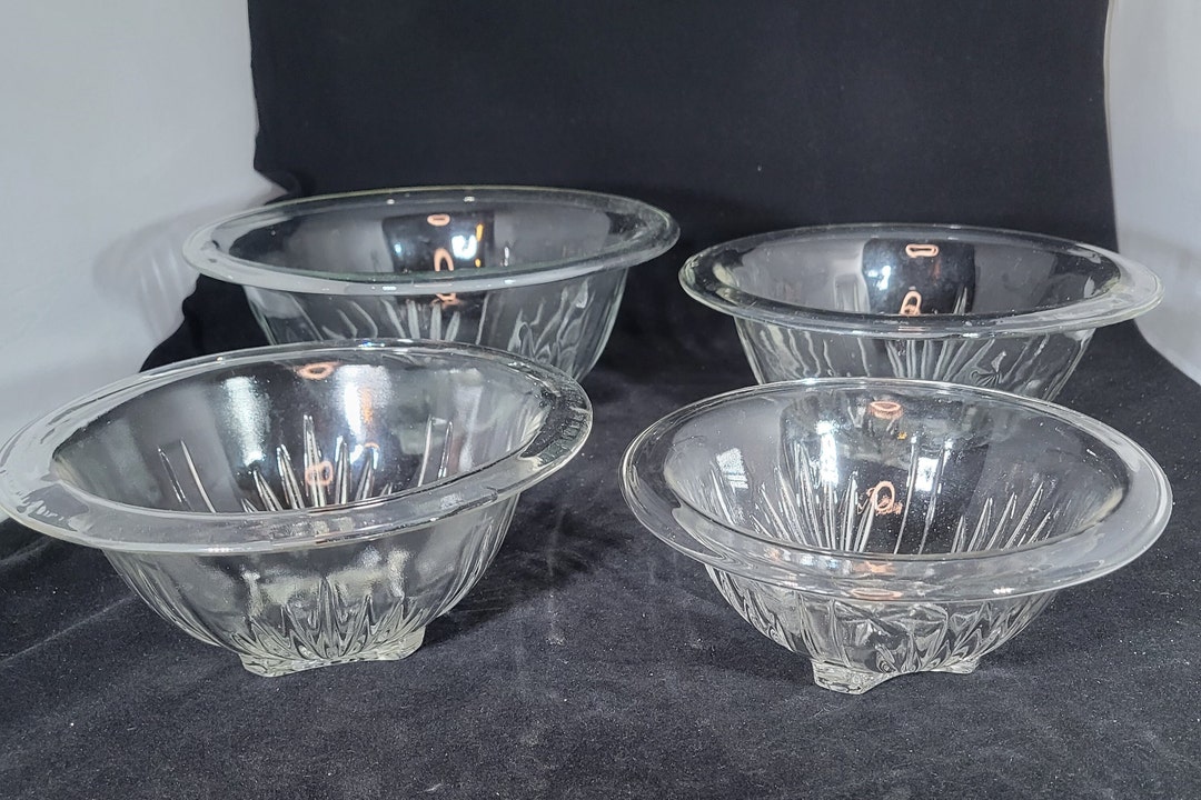 Vintage Hazel Atlas Clear Pressed Glass Mixing Bowls, Set of 4 Nesting ...