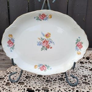 Vintage Scio Pottery Co hazel Pattern Cabbage Rose Oval Serving Platter ...