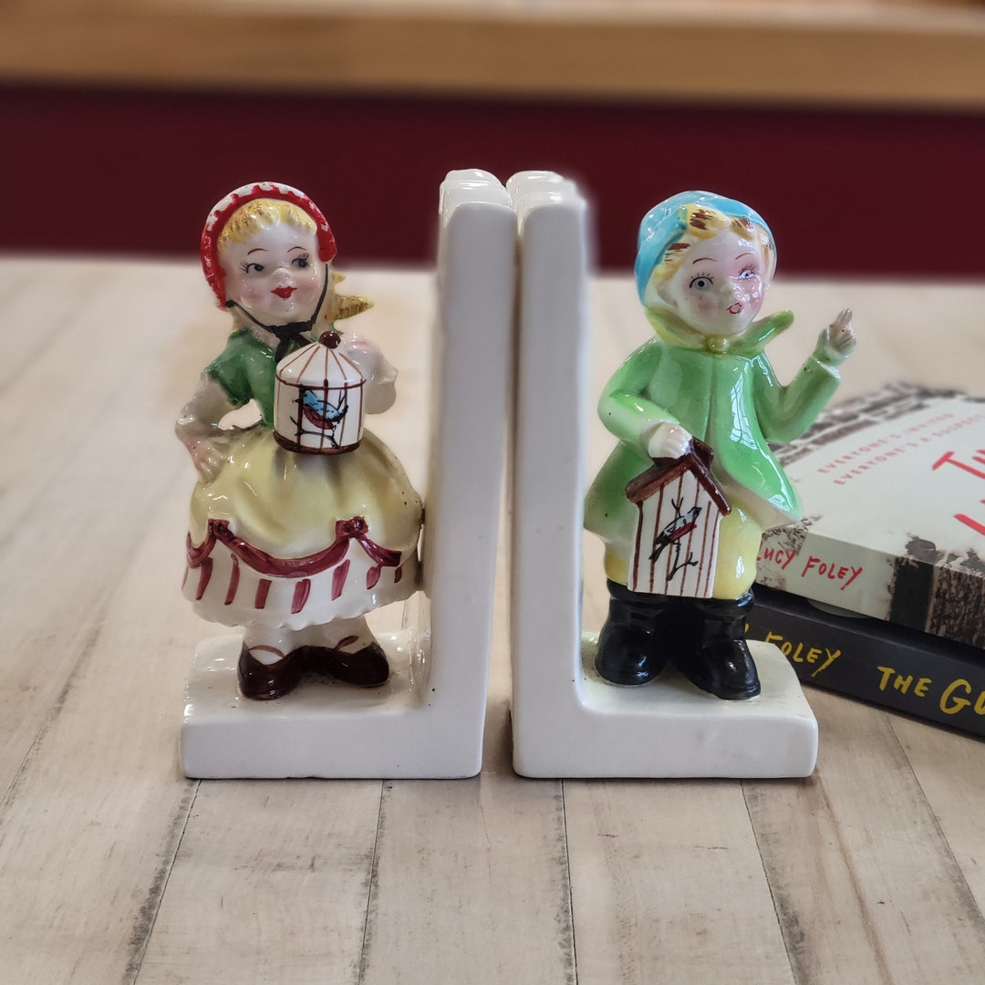 Relco Ceramic Boy and Girl With Bird Cages Bookends, Set of 2 ...