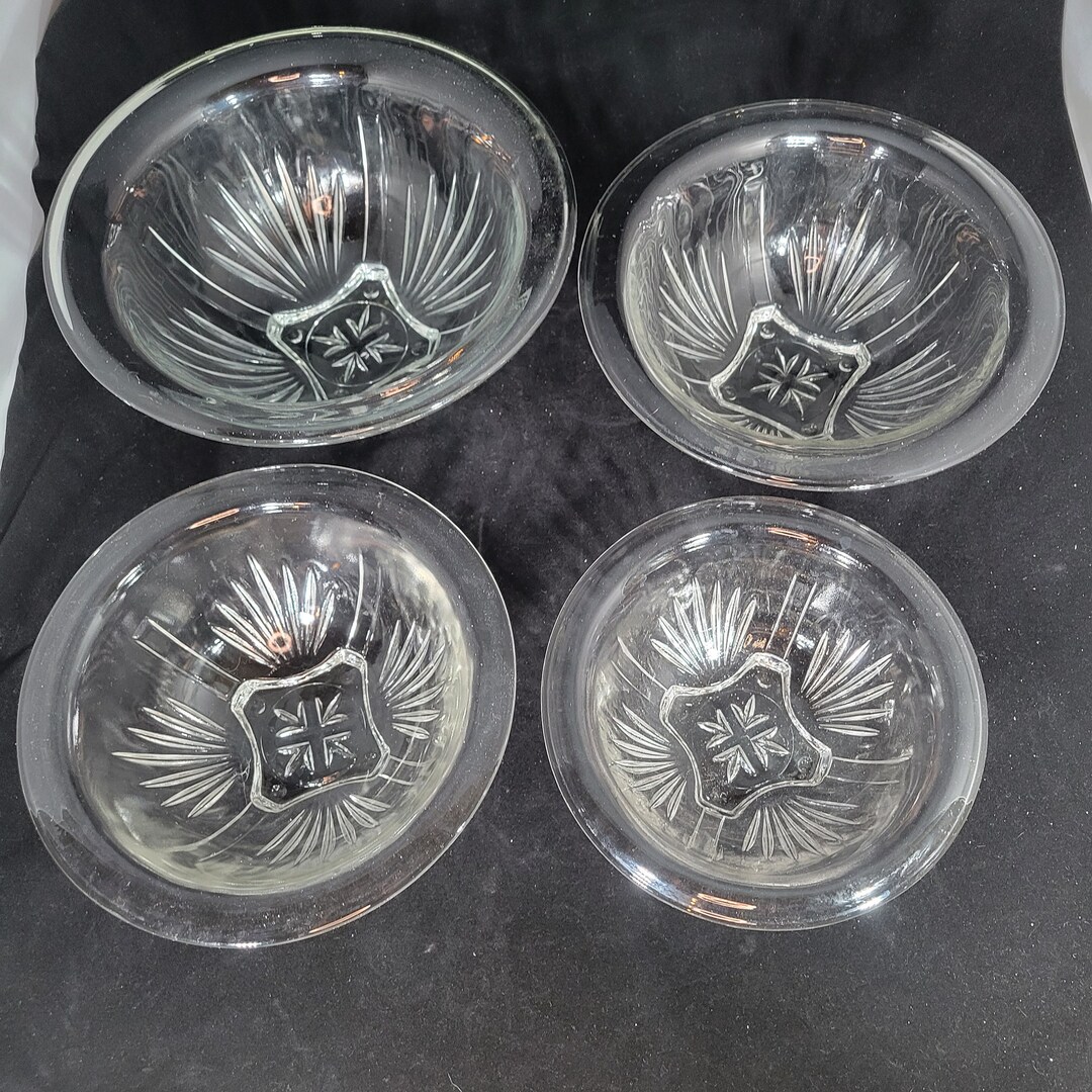 Vintage Hazel Atlas Clear Pressed Glass Mixing Bowls, Set of 4 Nesting ...