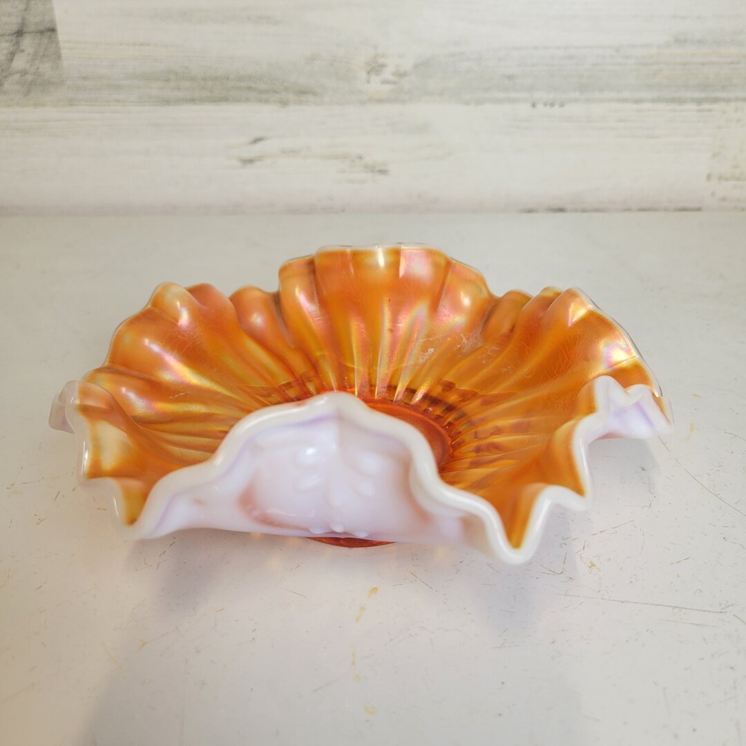 Antique Dugan Glass Co Peach Opalescent Carnival Glass Candy Dish ...