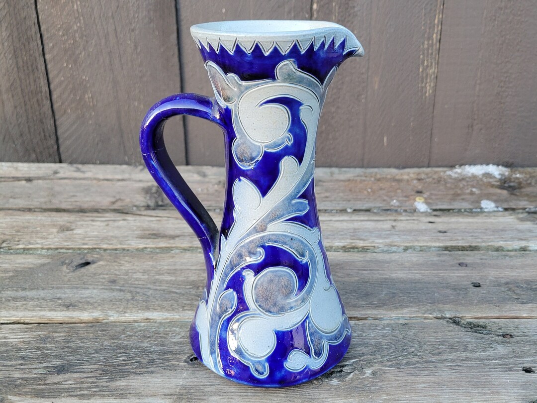 Vintage Gres D'alsace Sandstone Pitcher, Salt Glaze Stoneware, Cobalt ...